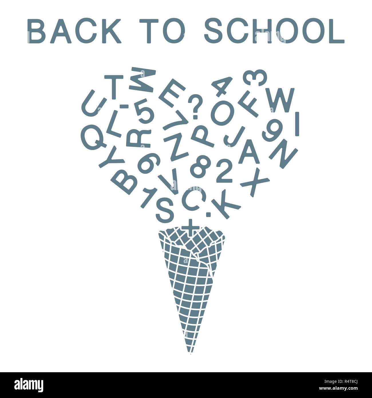 Back to school. Vector illustration with ice cream cone, letters ...
