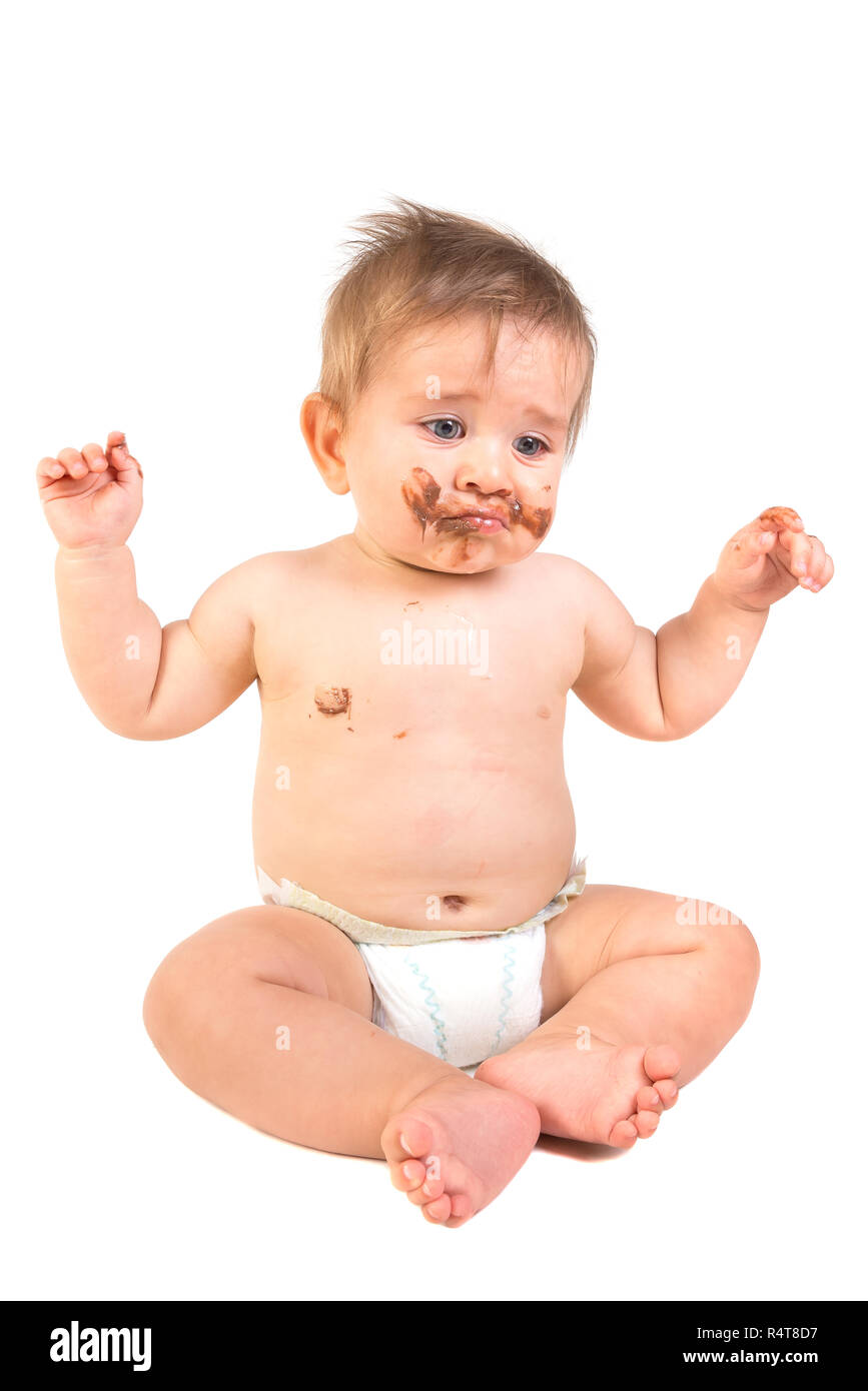Baby with chocolate Stock Photo - Alamy