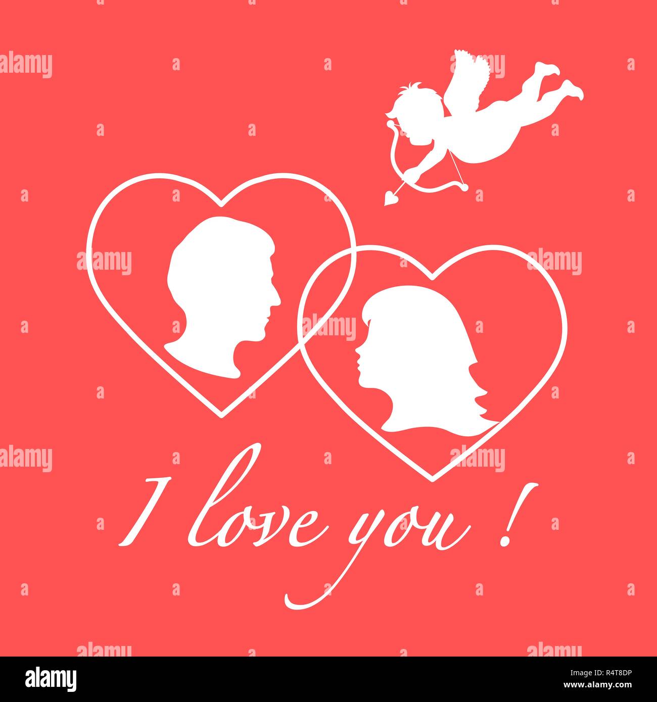 Vector illustration with cupid archery and a couple in love. Happy ...