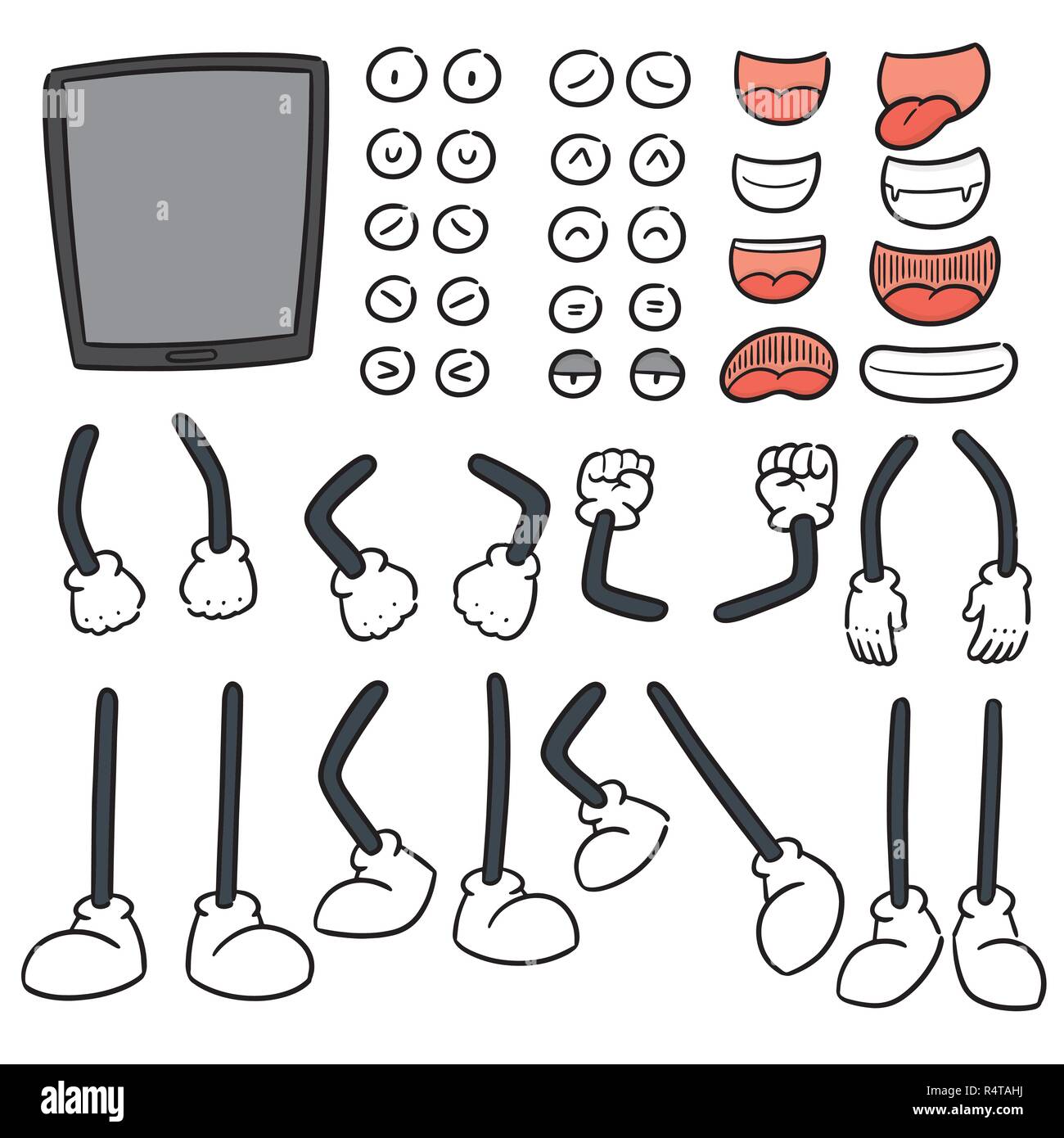 vector set of smart phone, cartoon arm, leg, mouth and eyes Stock ...