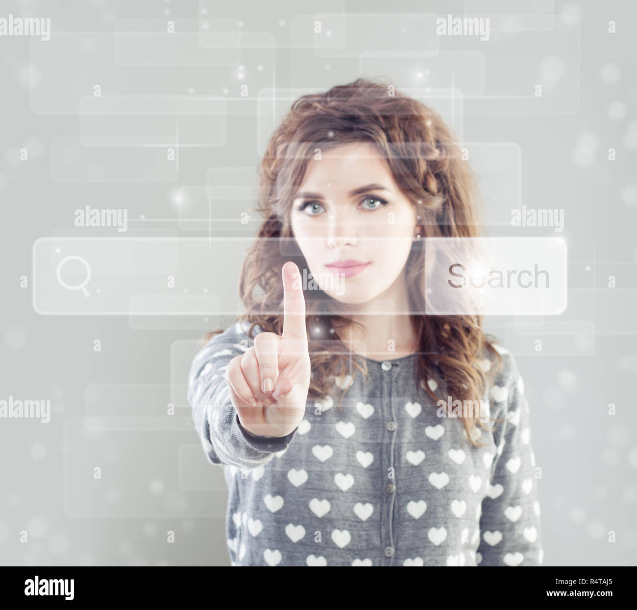 Beautiful woman touching empty address bar on virtual display Stock ...