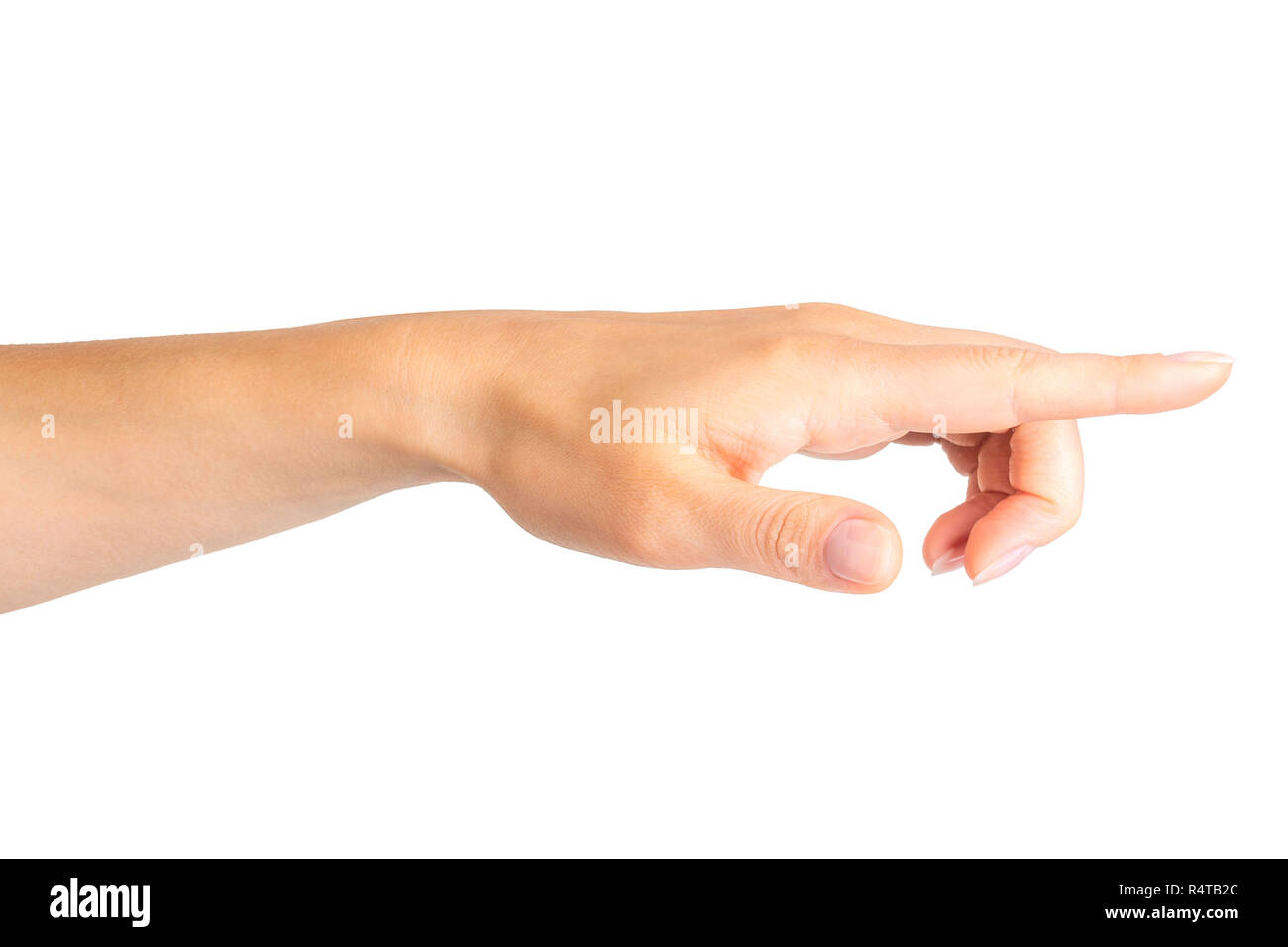 Woman hand with the index finger pointing on side Stock Photo - Alamy