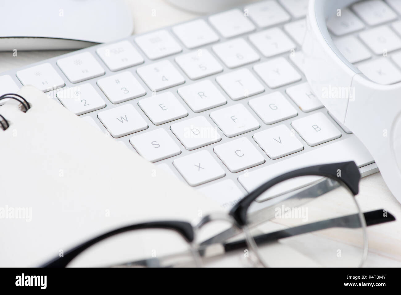 Closeup. White keys of Keyboard of a computer Stock Photo - Alamy