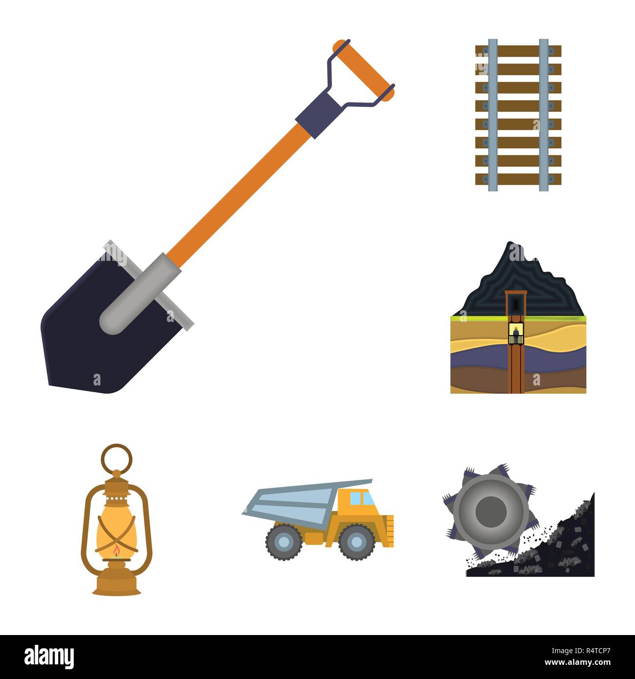 Mining industry cartoon icons in set collection for design. Equipment ...