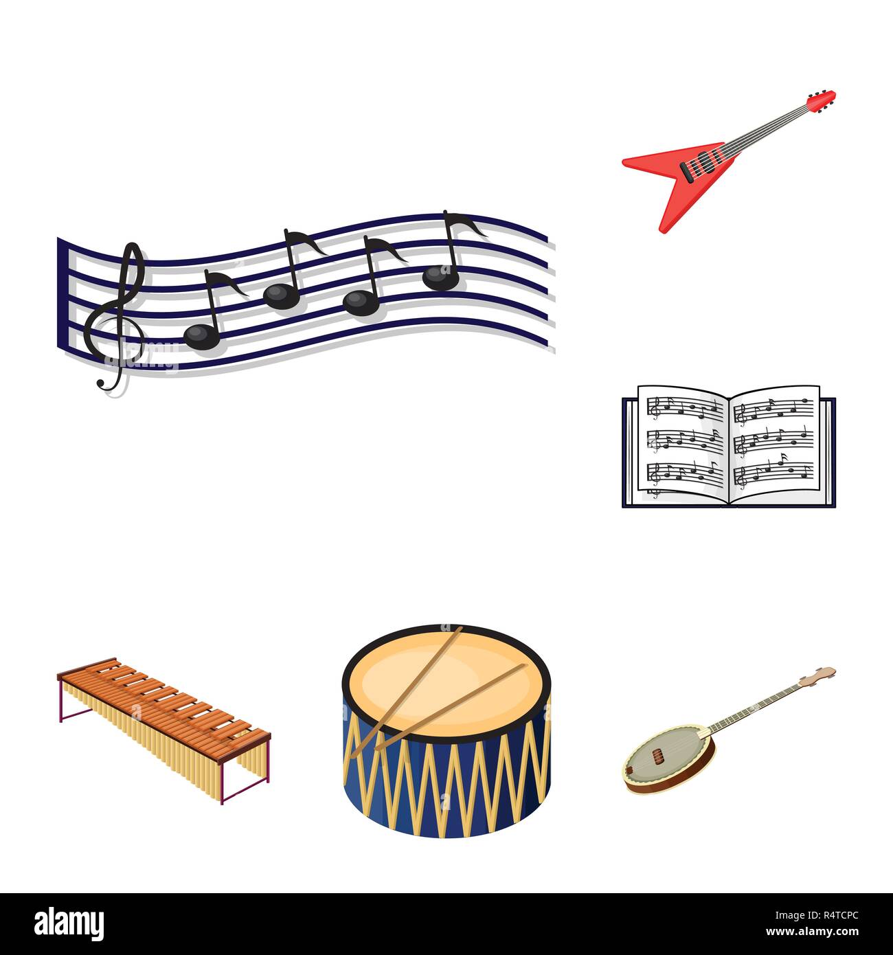 Musical instrument cartoon icons in set collection for design. String ...