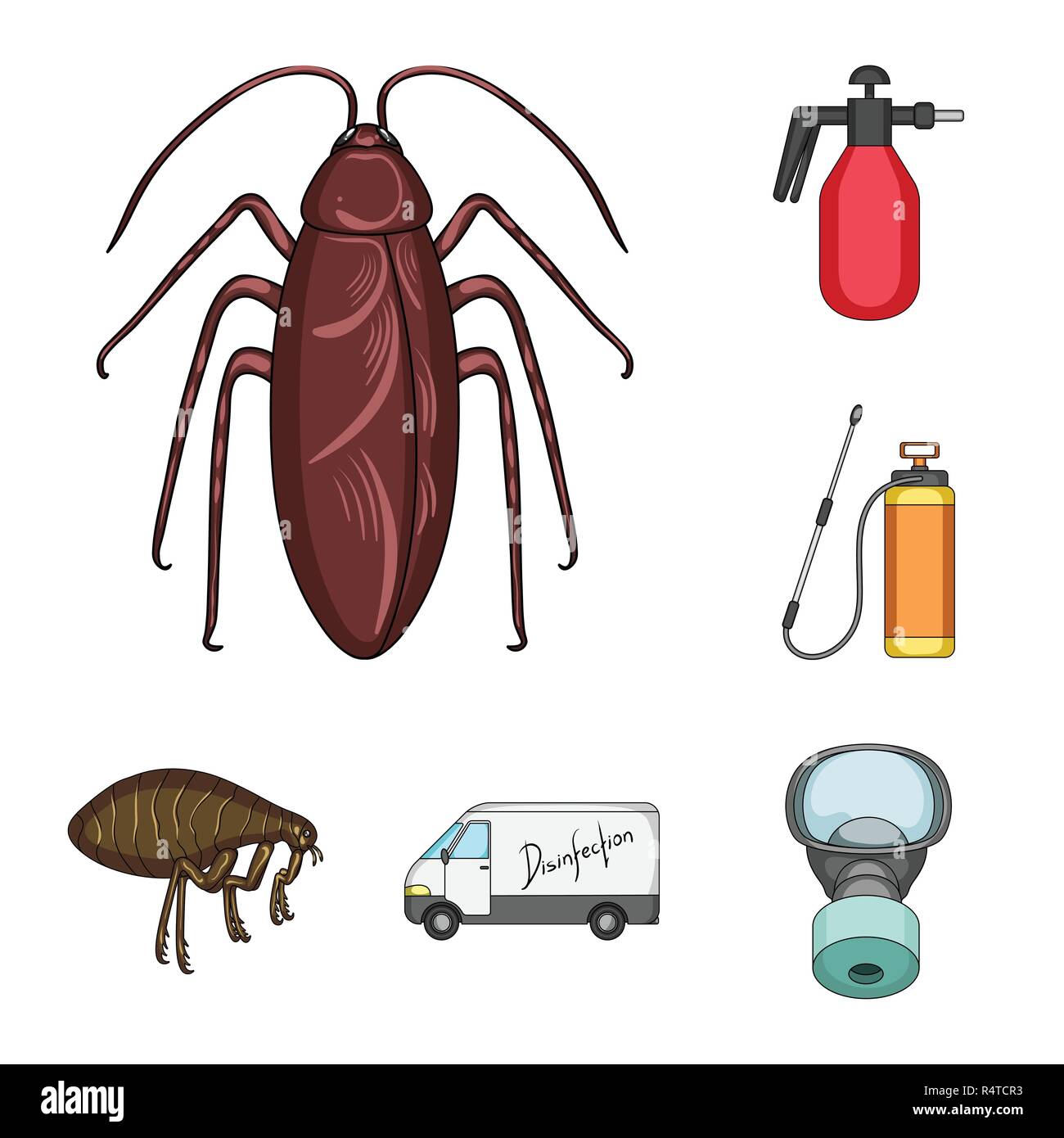 Pest, poison, personnel and equipment cartoon icons in set collection ...
