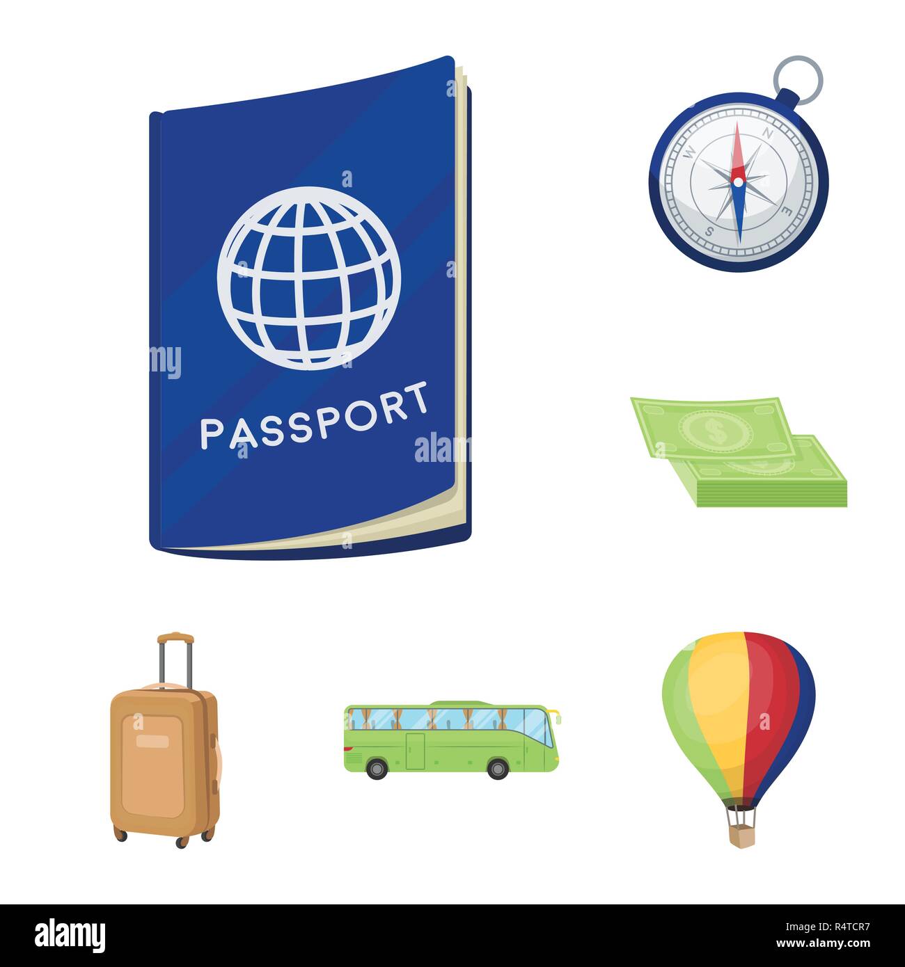 Rest and travel cartoon icons in set collection for design. Transport ...