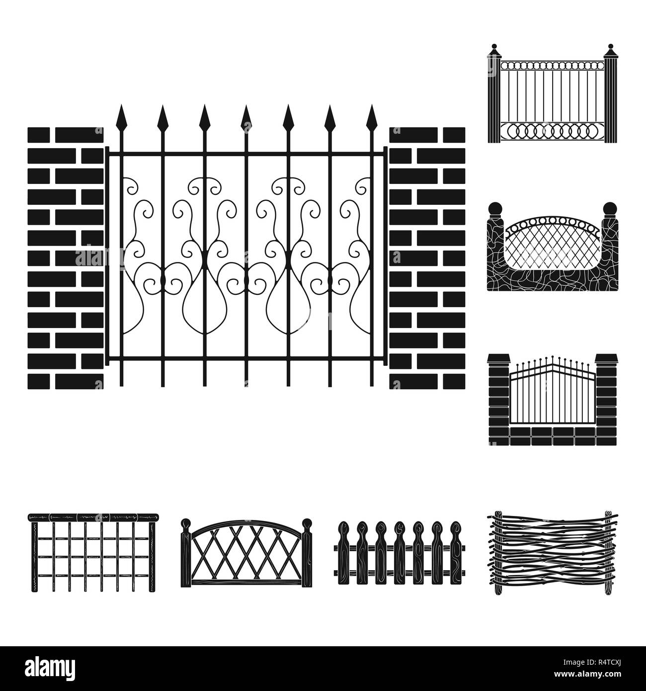 Different fence black icons in set collection for design.Decorative ...