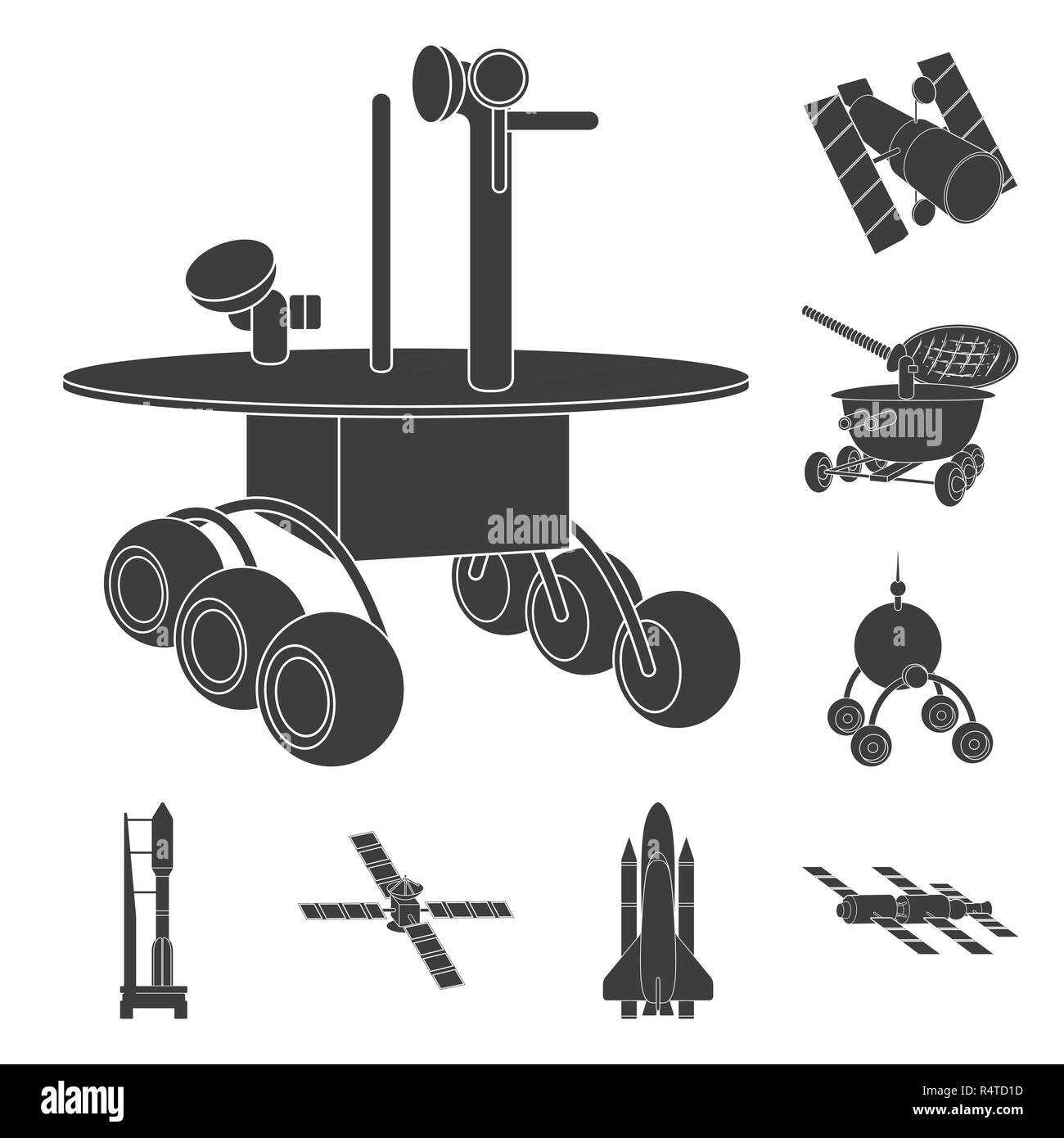 Space technology black icons in set collection for design.Spacecraft ...