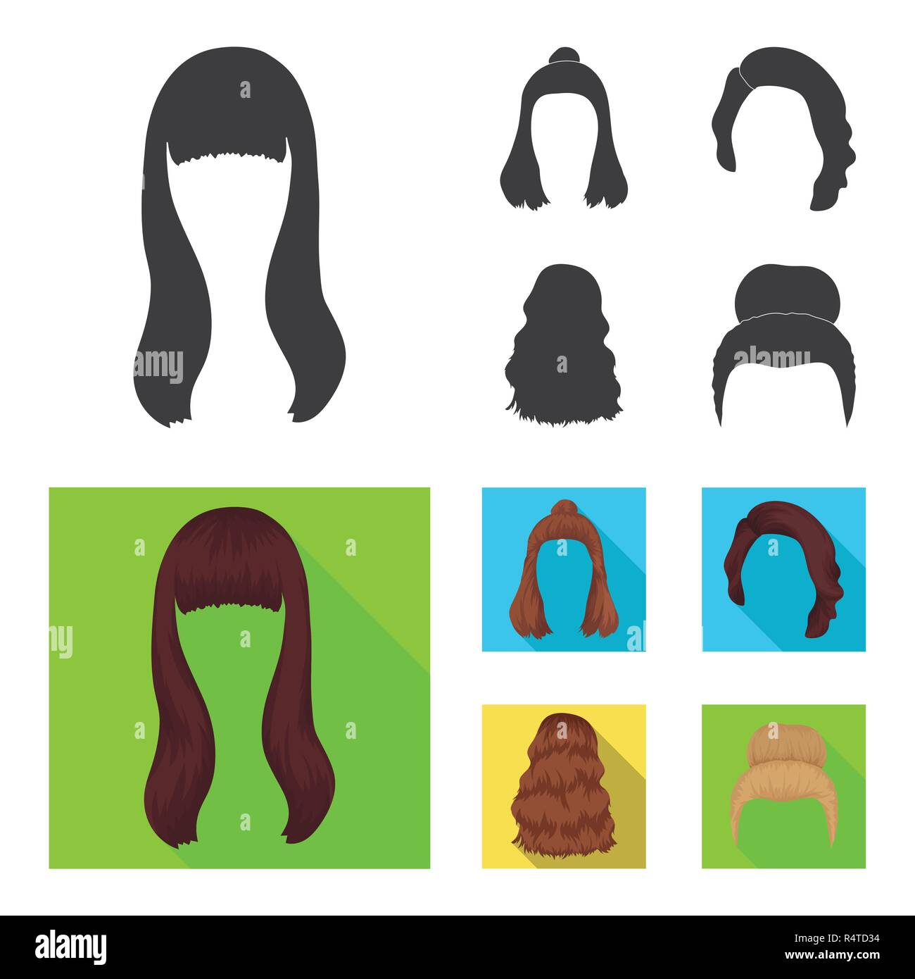 Long, red and other types of hairstyles. Back hairstyle set collection ...