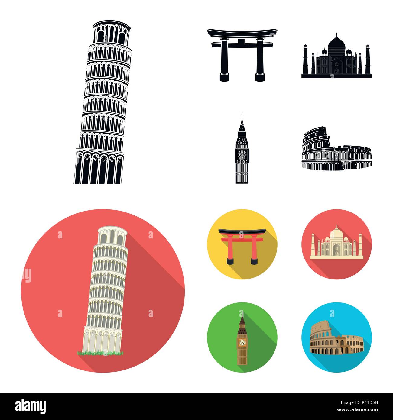 Sights of different countries black, flat icons in set collection for ...