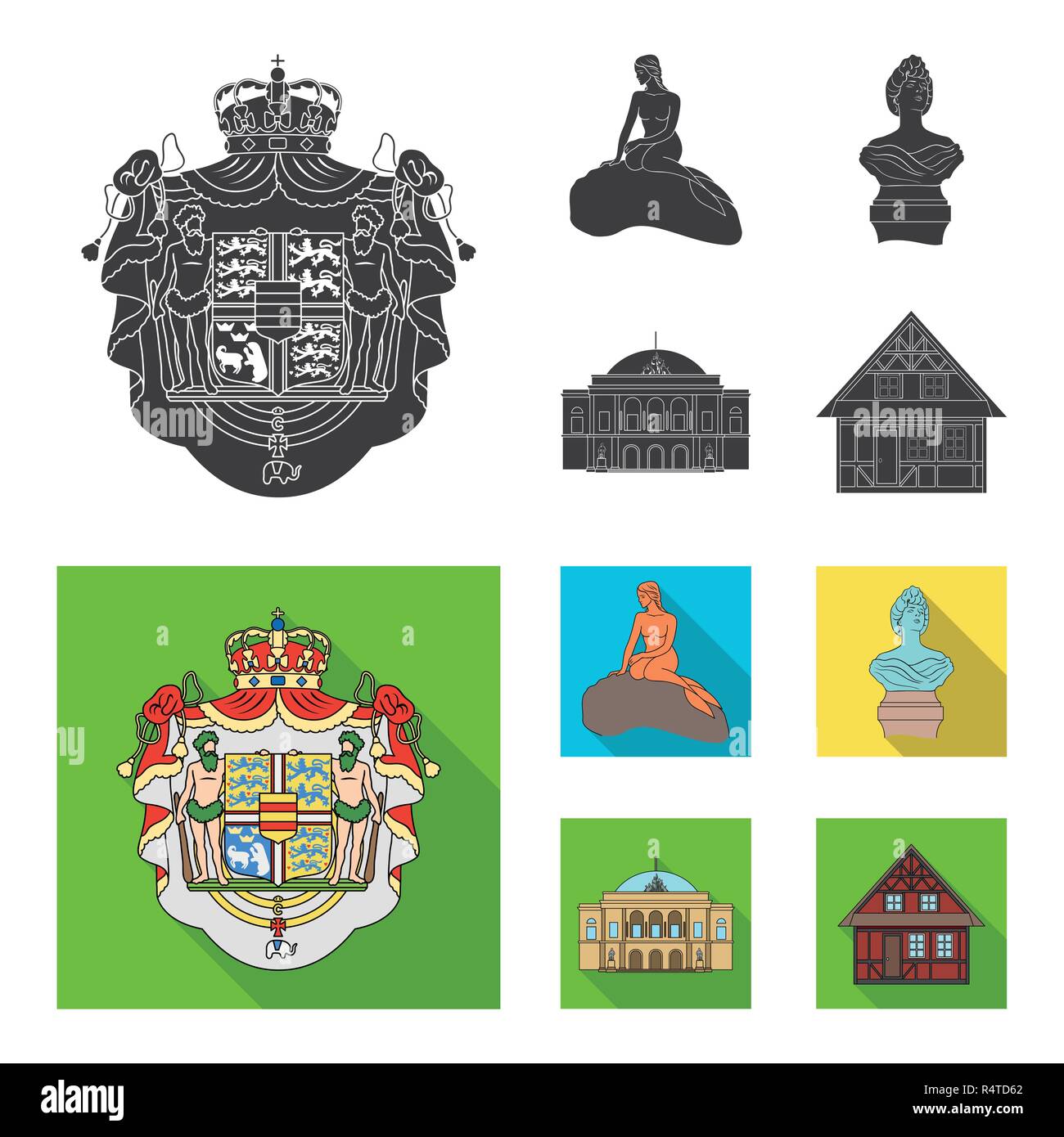 National, symbol, drawing, and other icon in black, flat style. Denmark ...