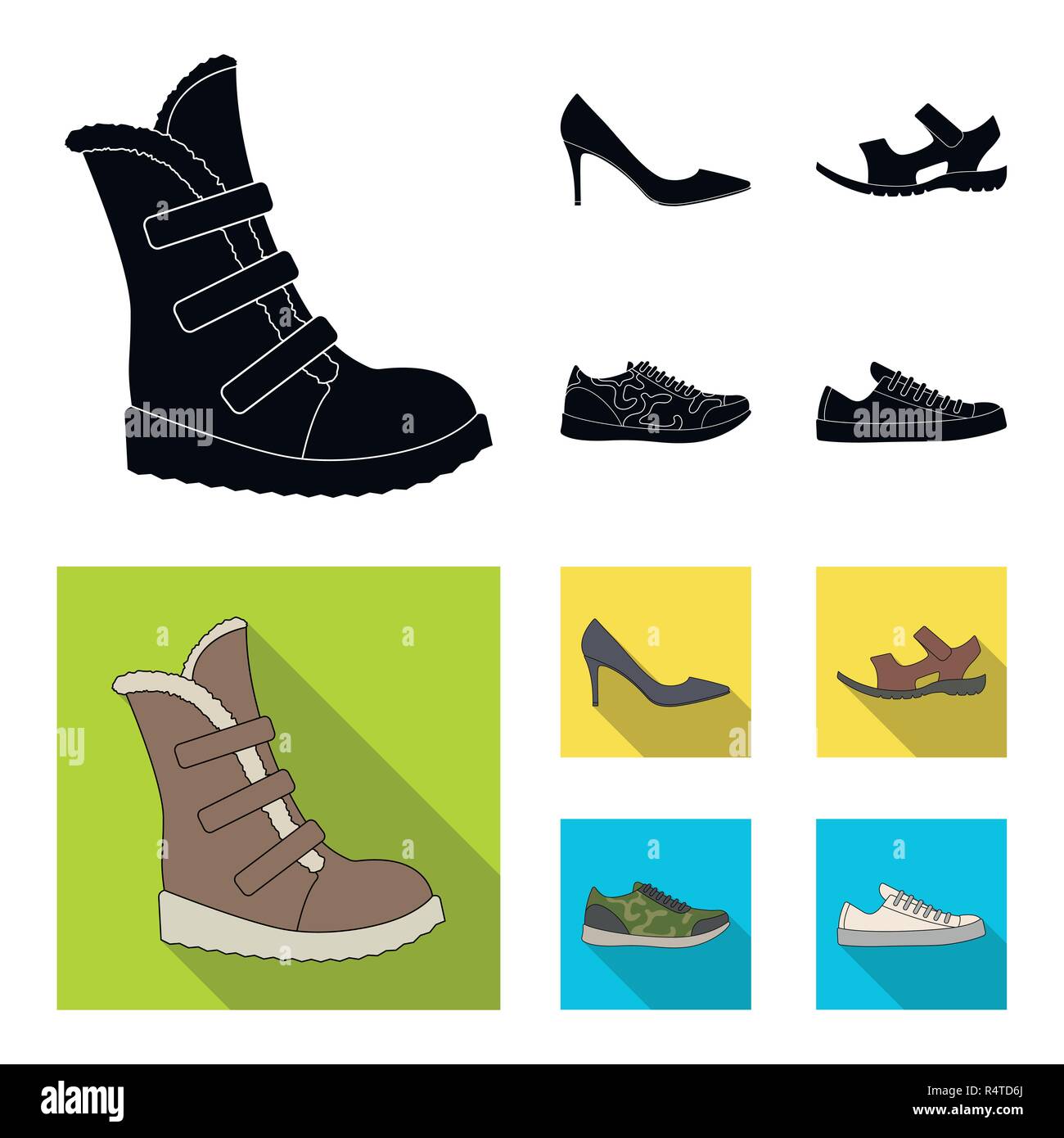 A set of icons on a variety of shoes.Different shoes single icon in ...