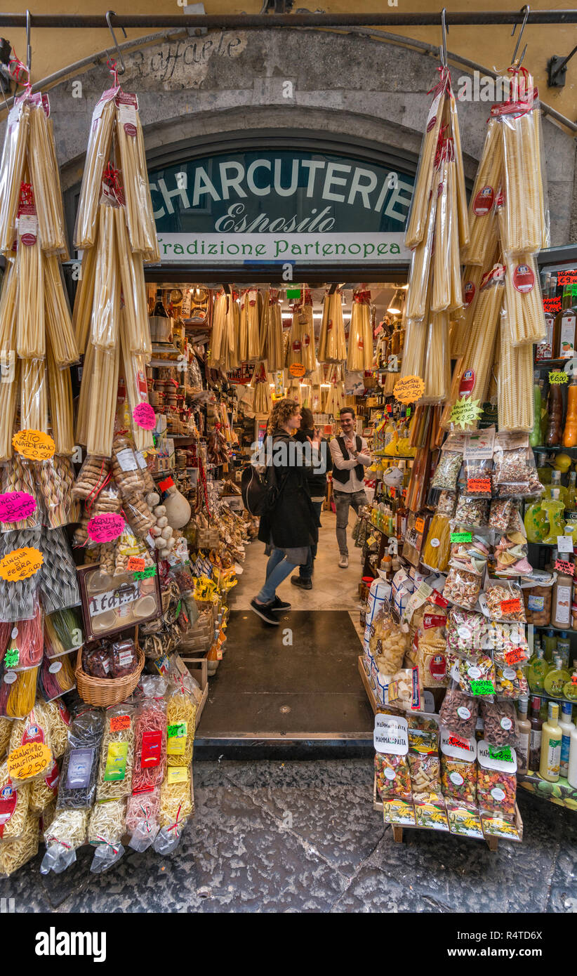 Pasta display at deli shop on Via Benedetto Croce, Centro Storico ...