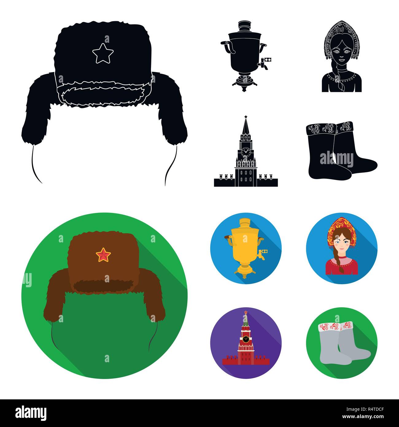 Clothes, woman, kremlin, building .Russia country set collection icons ...