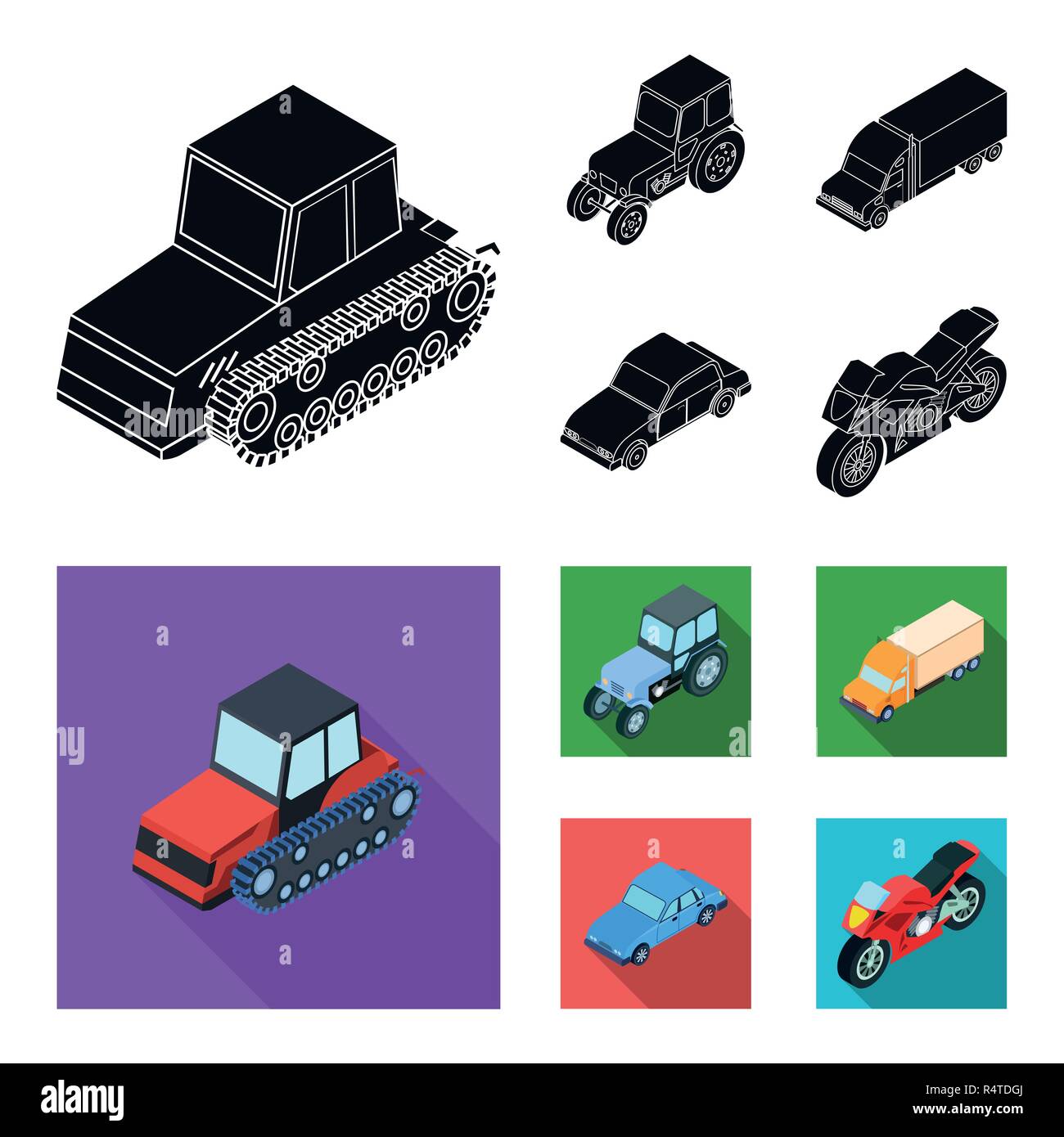 Tractor, caterpillar tractor, truck, car. Transport set collection ...