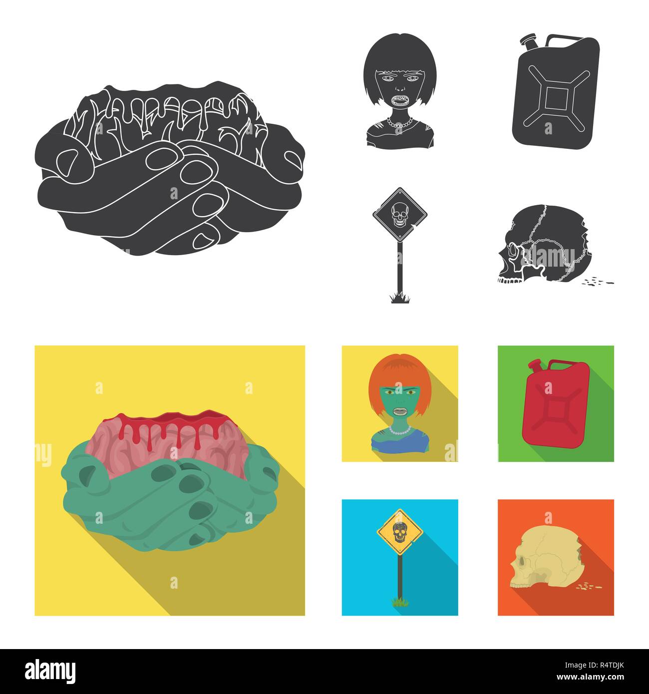 Zombies and Attributes black,flat icons in set collection for design ...