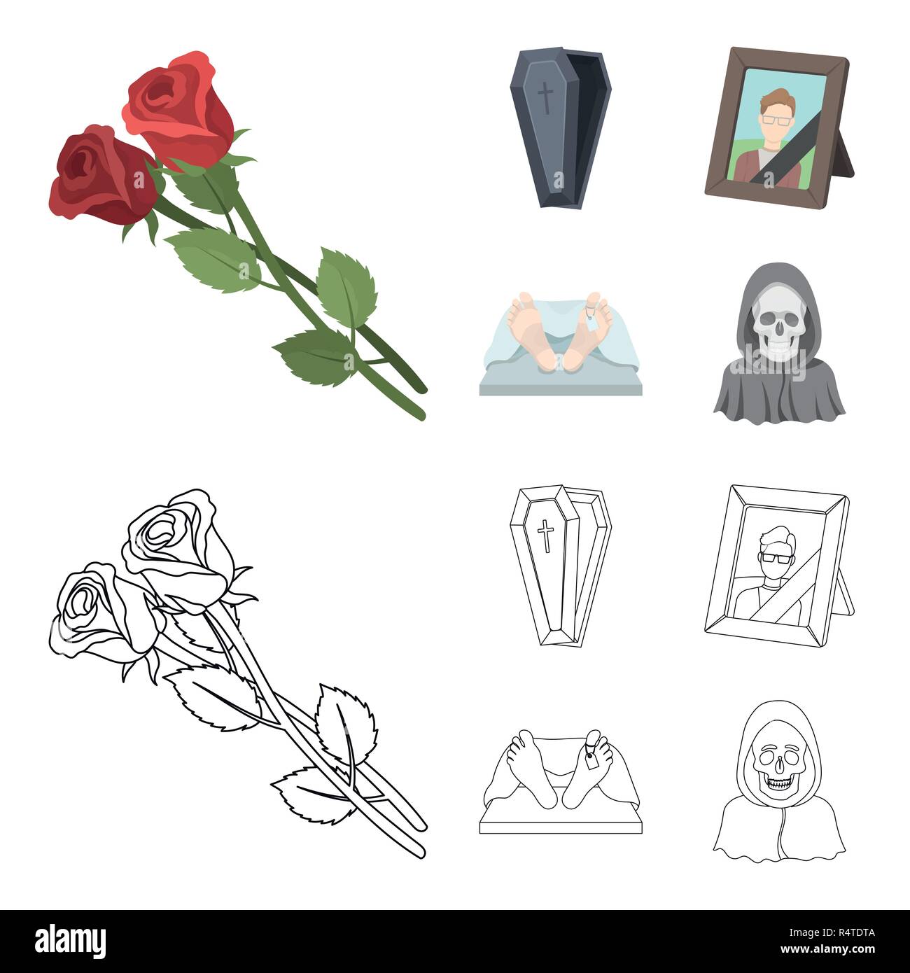 Coffin with a lid and a cross, a photograph of the deceased with a ...