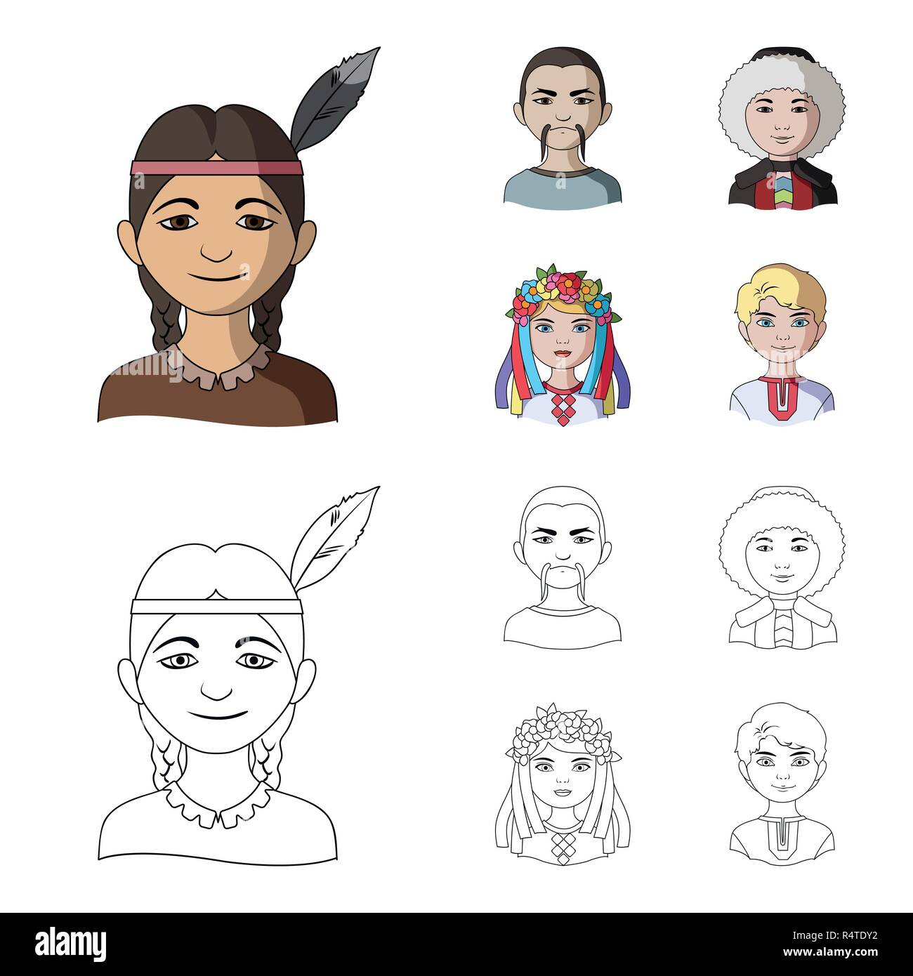 Chinese, ukrainian, russian, eskimo. Human race set collection icons in ...