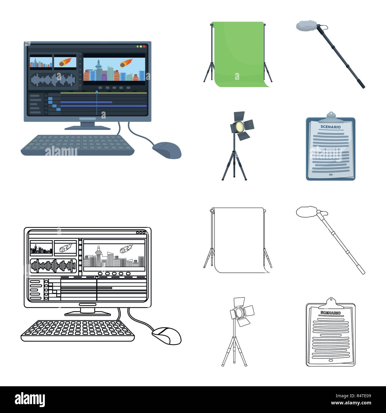 Hromakey, script and other equipment. Making movies set collection ...