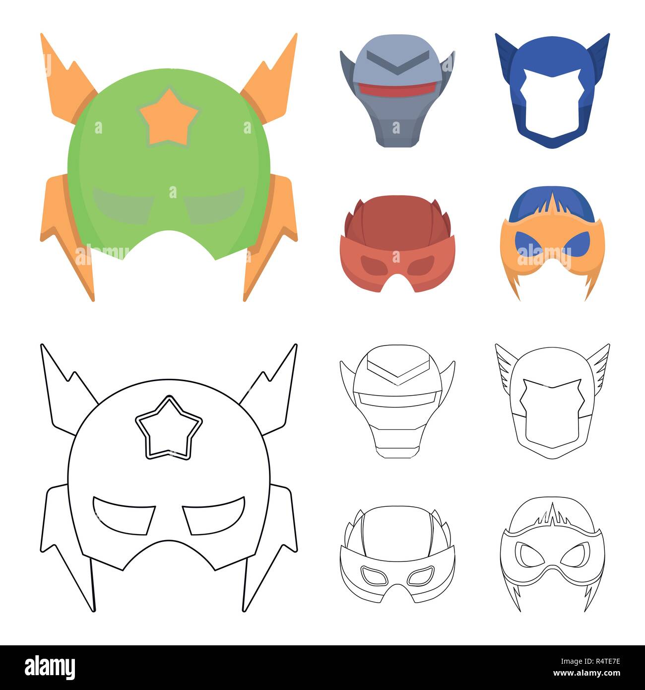 Helmet, mask on the head.Mask super hero set collection icons in ...