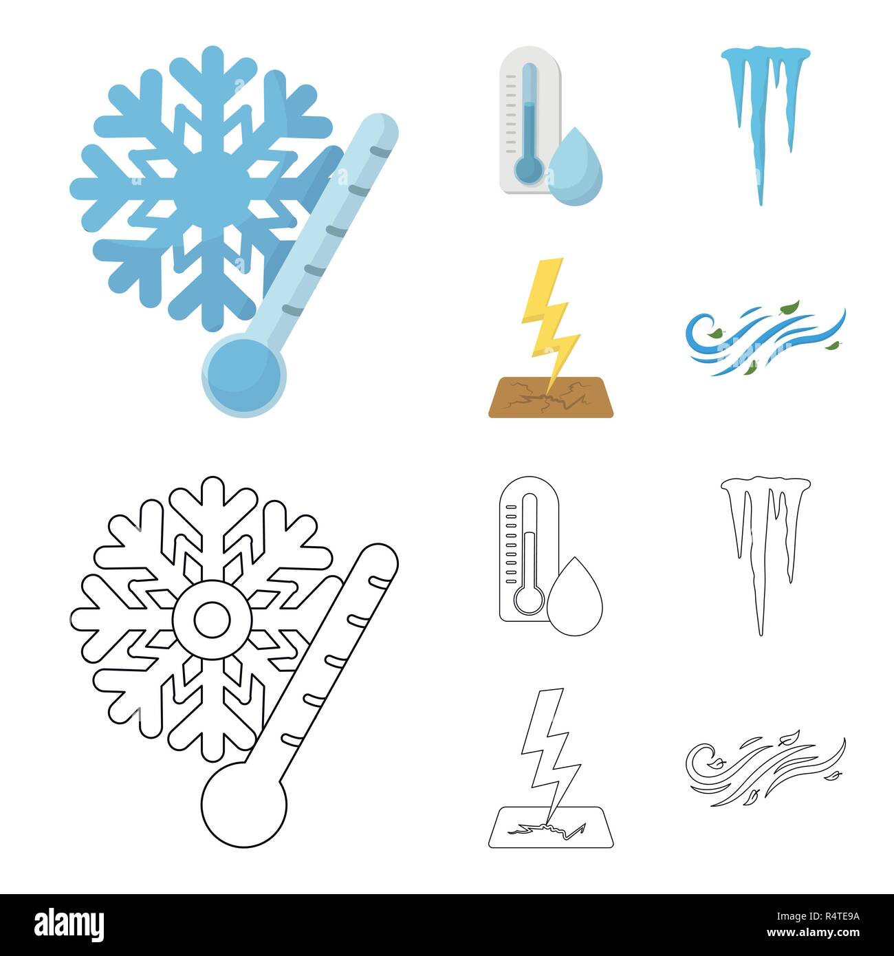 Humidity, icicles, thunderbolt, windy weather. Weather set collection ...