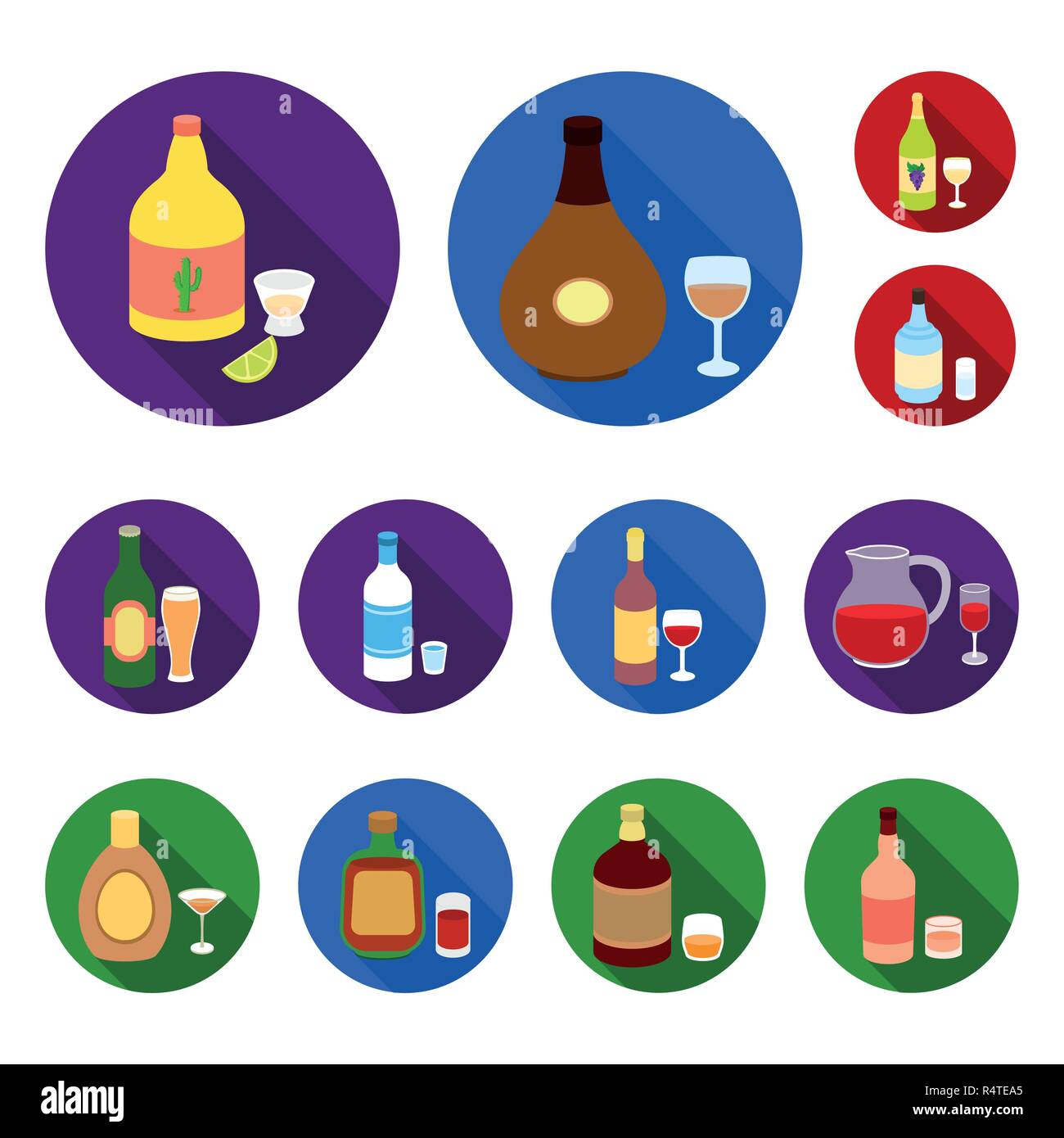 Types of alcohol flat icons in set collection for design. Alcohol in ...
