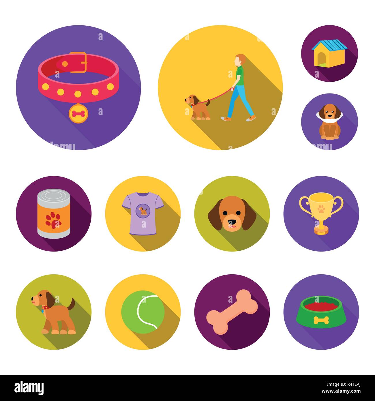 Pet dog flat icons in set collection for design. Caring for the puppy ...