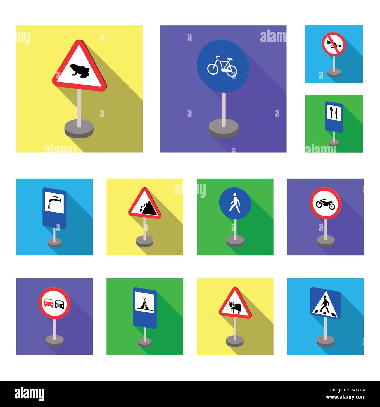 Different types of road signs flat icons in set collection for design ...