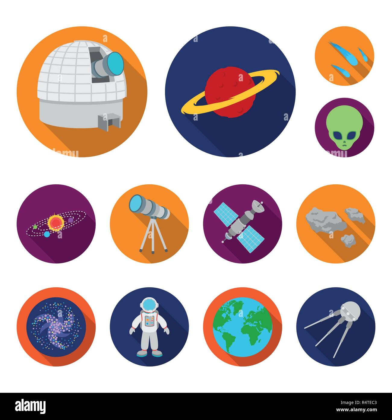 Space technology flat icons in set collection for design.Spacecraft and ...