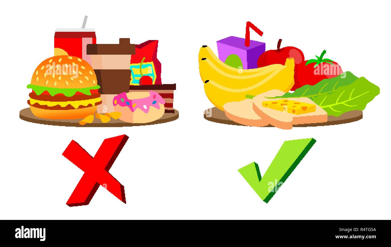 Junk Food Vs Healthy Food Cartoon