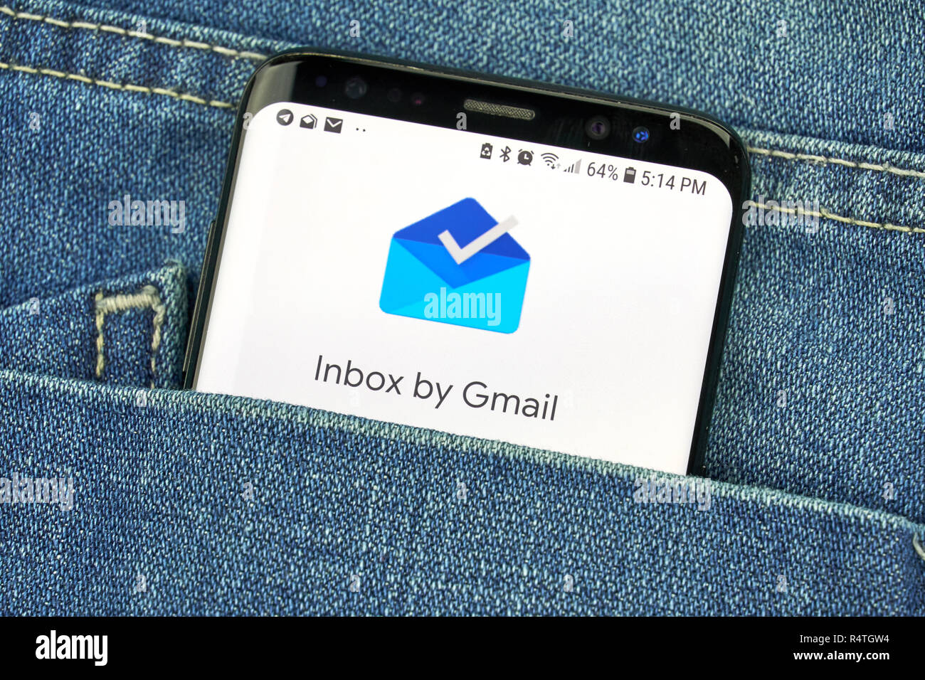 MONTREAL, CANADA - OCTOBER 4, 2018: Google Inbox app on s8 screen ...