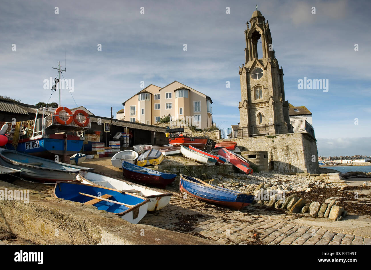 Swanage in Dorset fishing and rowing boats on the beach Stock Photo - Alamy