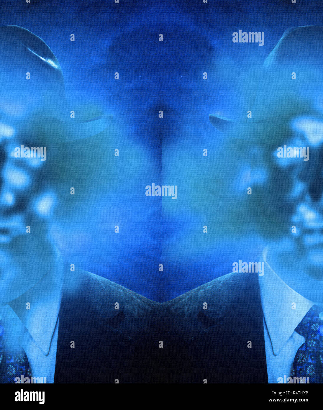 Man in suit and hat with blurred transparent face Stock Photo - Alamy