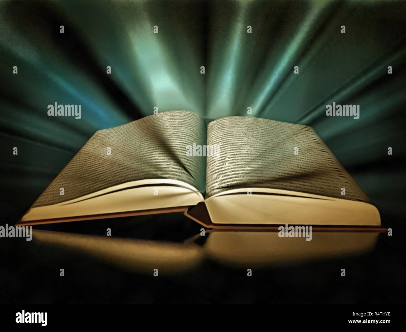 Open book with rays of light Stock Photo - Alamy
