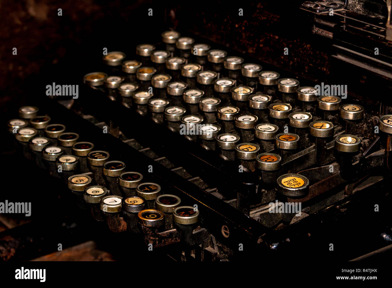 Keyboard of an old german vintage typewriter with russian cyrillic keys ...