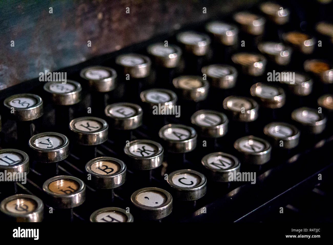 Keyboard of an old german vintage typewriter with russian cyrillic keys ...