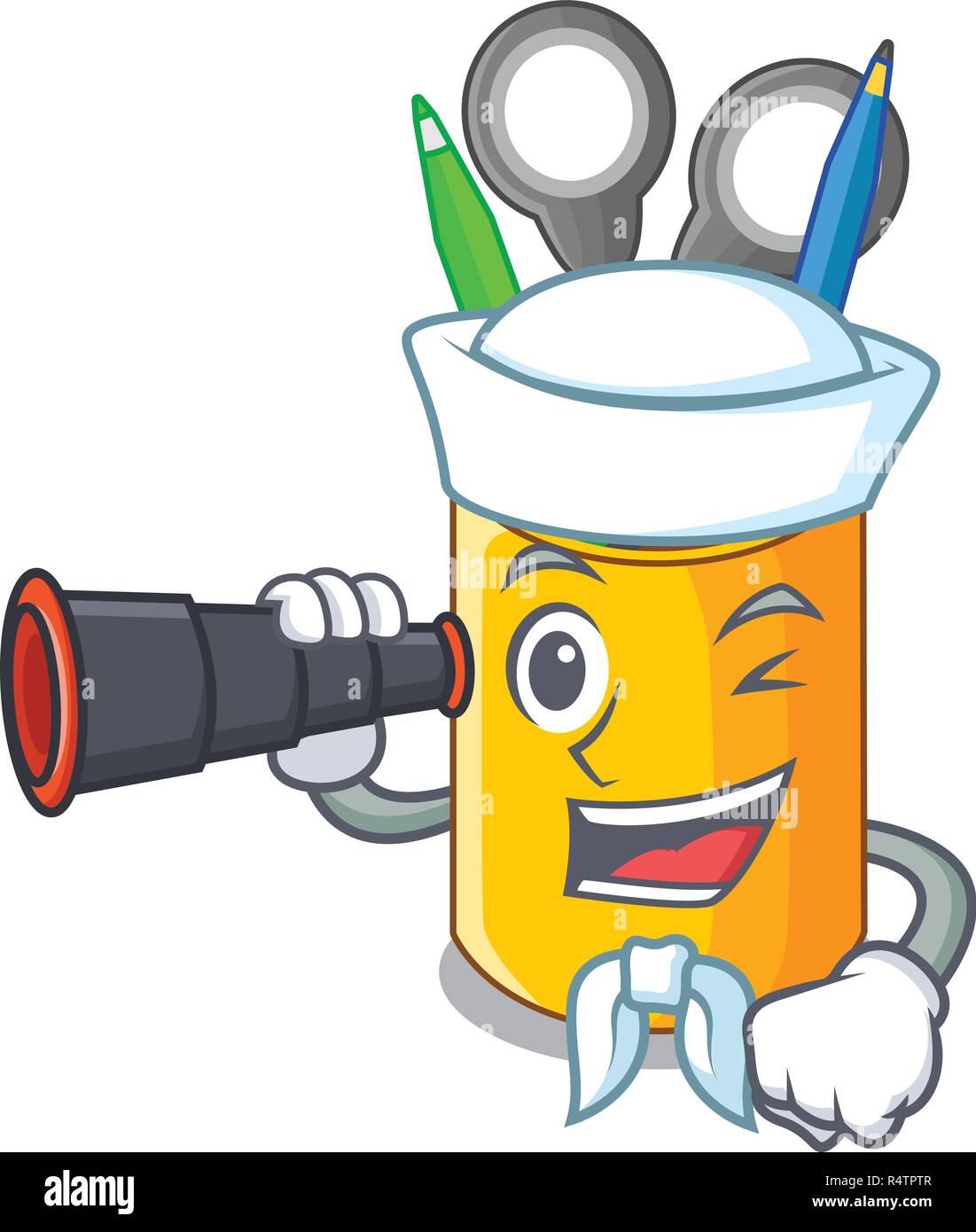 Sailor with binocular desktop organizer shape on cartoon funny Stock ...