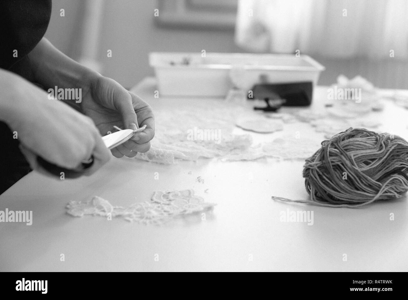 Young woman tailoring in her own small business crafting atelier Stock ...