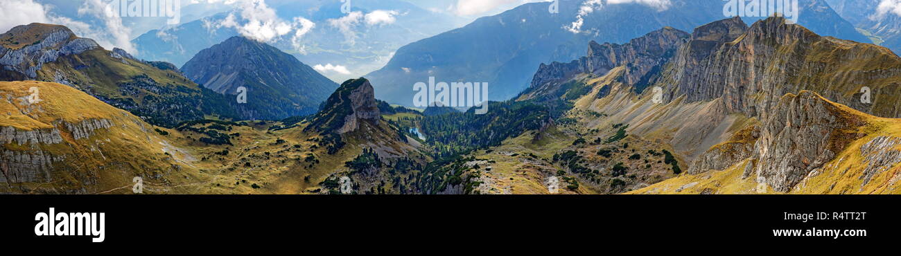 Panorama from Hochiss peak in the Rofan Mountains with Dalfazer Wände ...
