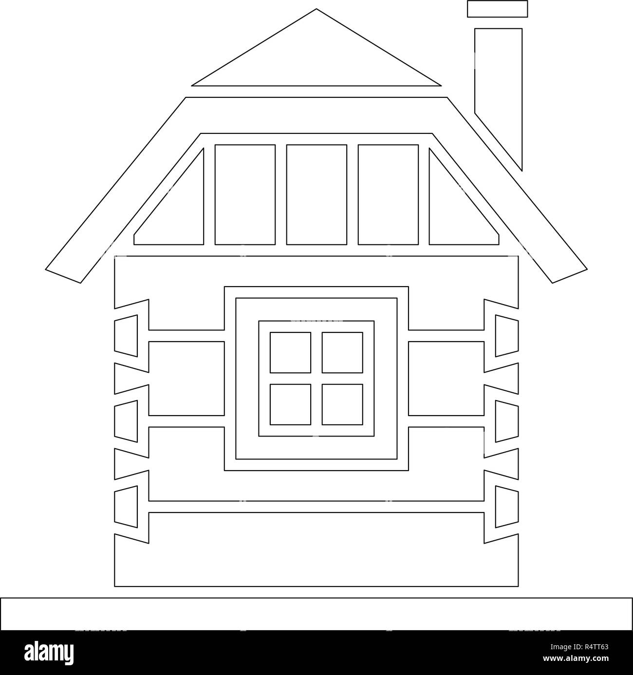 Village house of hewn logs . Angle connections with square logs. Vector ...