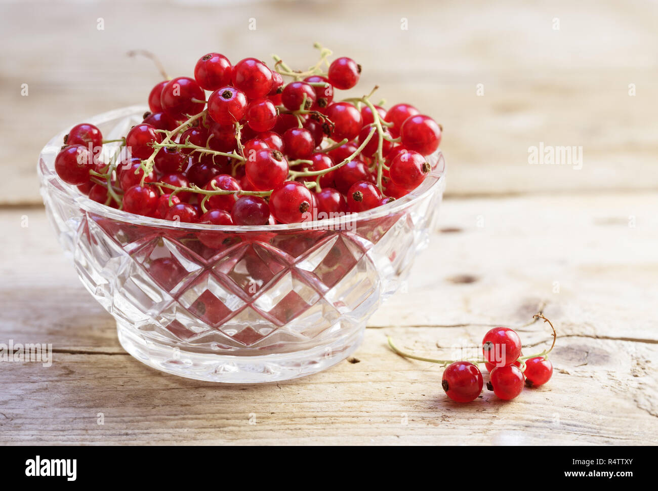 organic red currant berries from the garden in a glass bowl on rustic ...