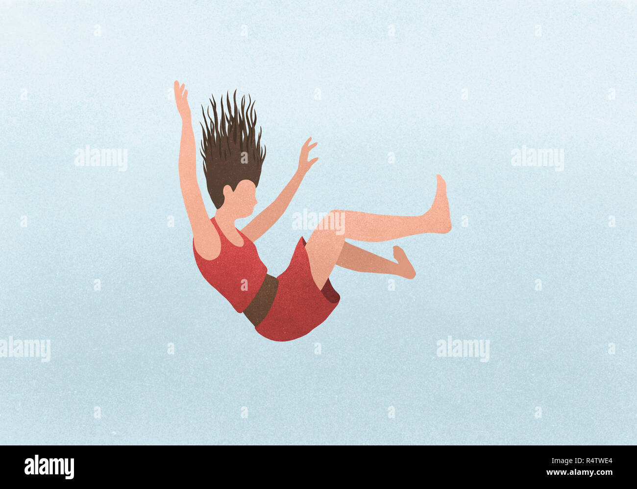 A woman falling against a blue background Stock Photo - Alamy