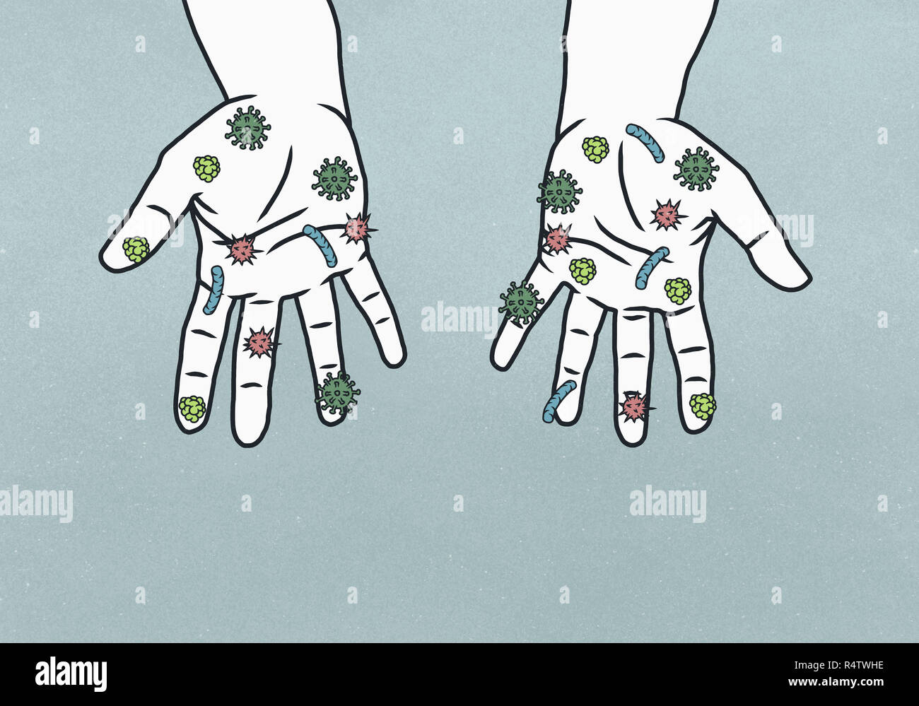 Detail of hands covered in bacteria Stock Photo - Alamy
