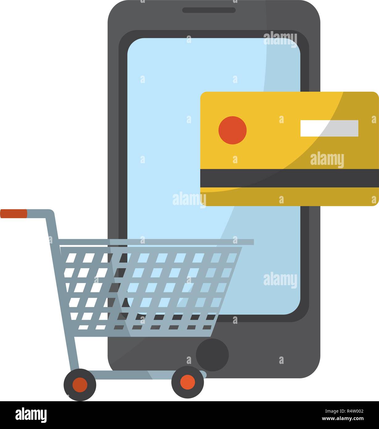 Shopping cart and smartphone with credit card vector illustration ...