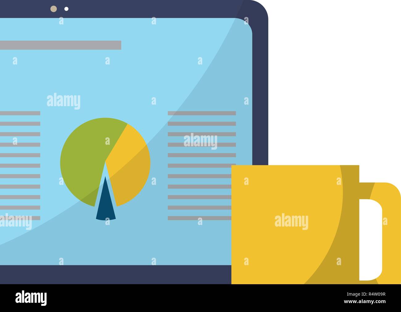 Business graph on laptop and coffee cup vector illustration graphic ...