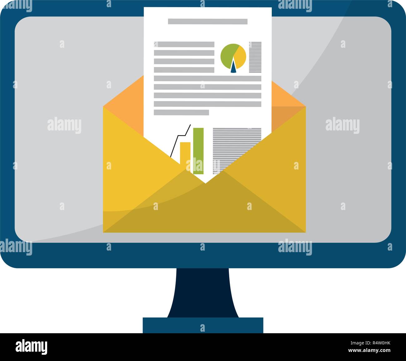 Business graphs in email on computer screen vector illustration graphic ...