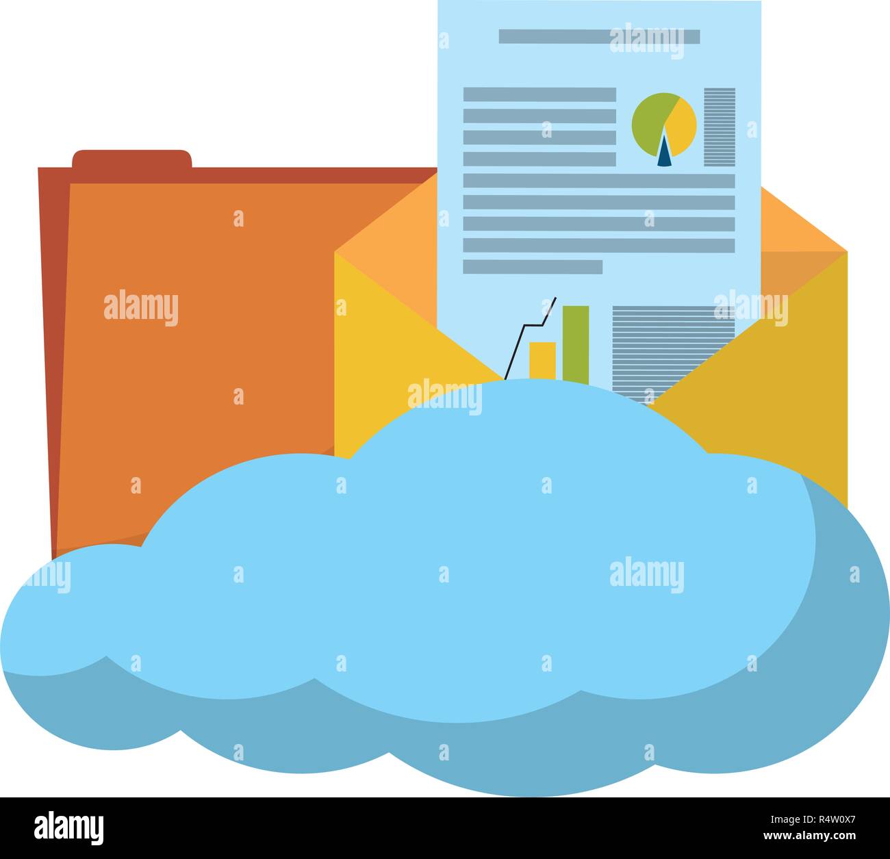 Business folder and email with graphs on cloud vector illustration ...