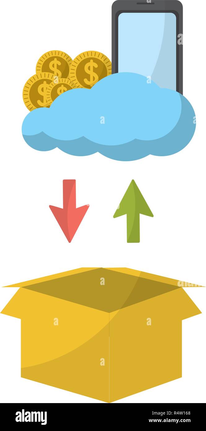 Cloud computing box and smartphone with money vector illustration ...