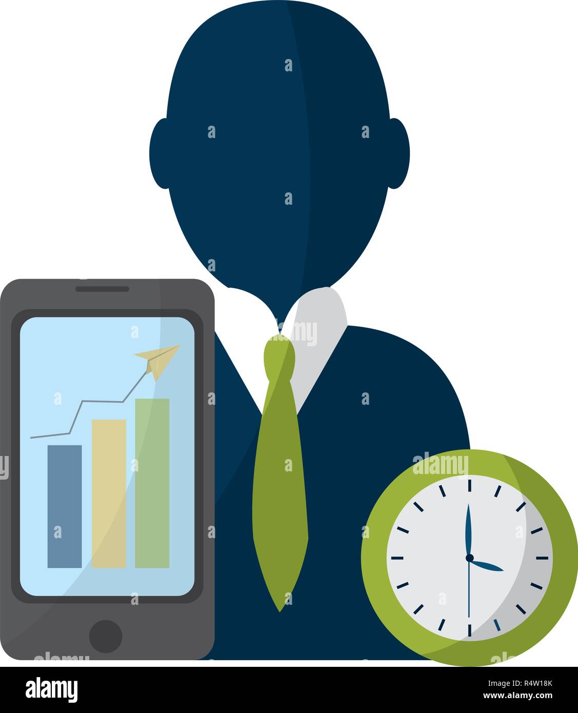 Businessman with smartphone and time clock vector illustration graphic ...